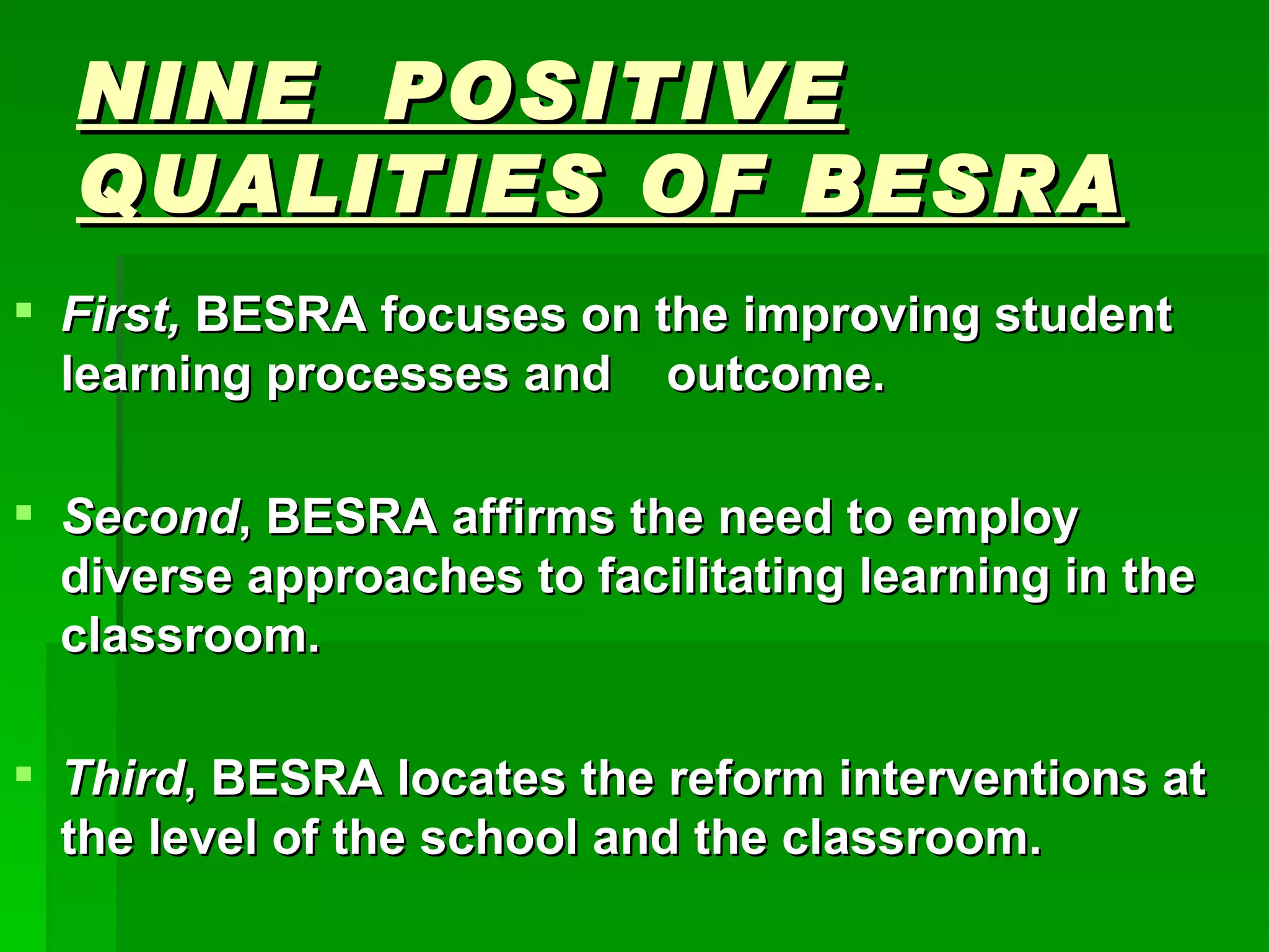 Basic education sector reform agenda ( besra) | PPT
