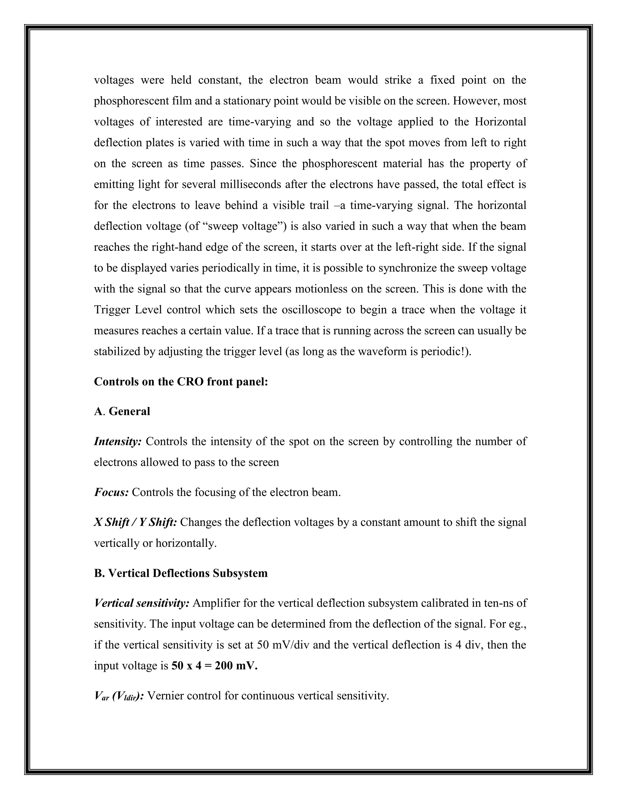 Study of CRO and measusre the voltage and frequency | PDF