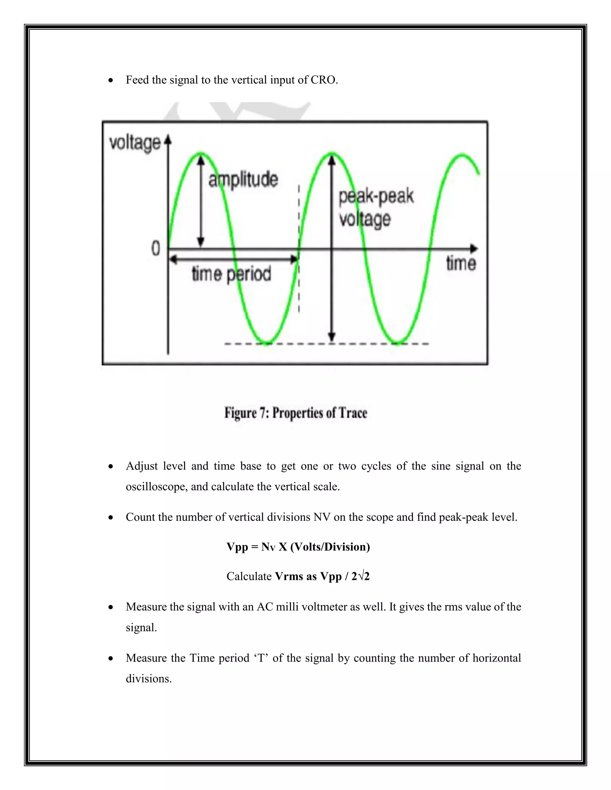 Study of CRO and measusre the voltage and frequency | PDF