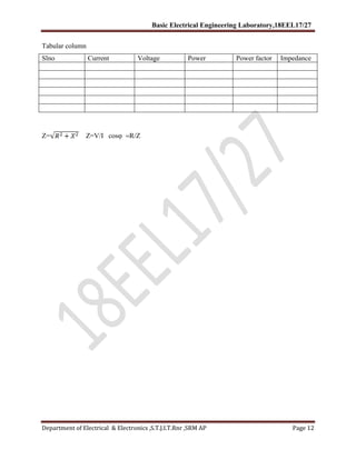 Basic electrical lab manual vtu | PDF