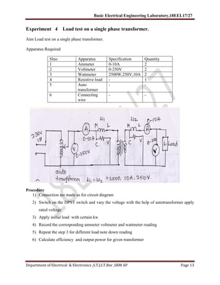 Basic electrical lab manual vtu | PDF