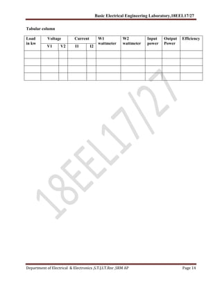 Basic electrical lab manual vtu | PDF