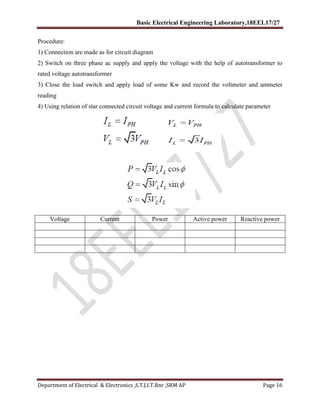 Basic electrical lab manual vtu | PDF