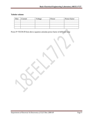 Basic electrical lab manual vtu | PDF