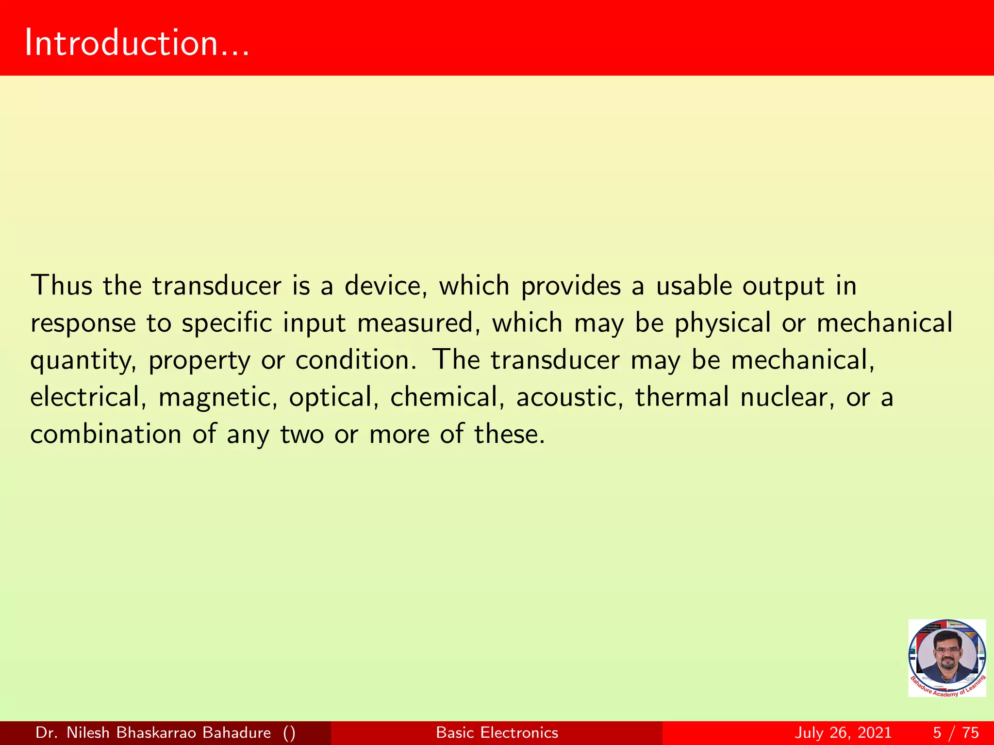 Basic Electronics Electrical Transducers | PDF