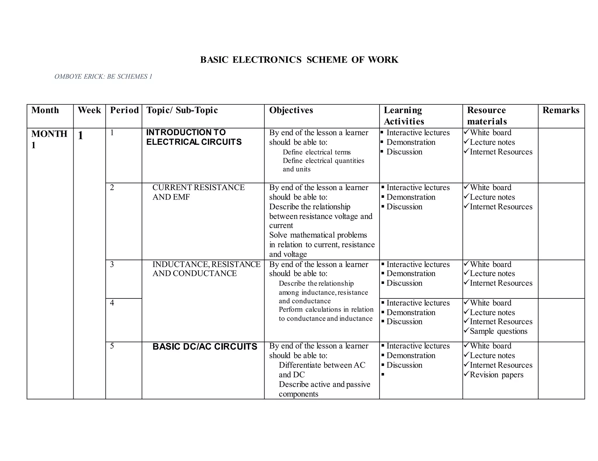 Basic electronics schemes | DOCX | Educational Assessment | Education