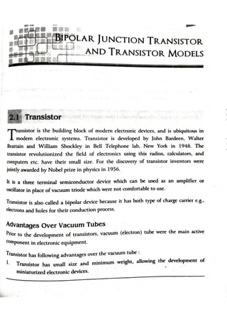 Basic Electronics Unit 3.pdf bipolar junction transistors and its characteristics | PDF