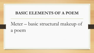 Basic Elements of a Poem for Grade 7 JHS | PPTX