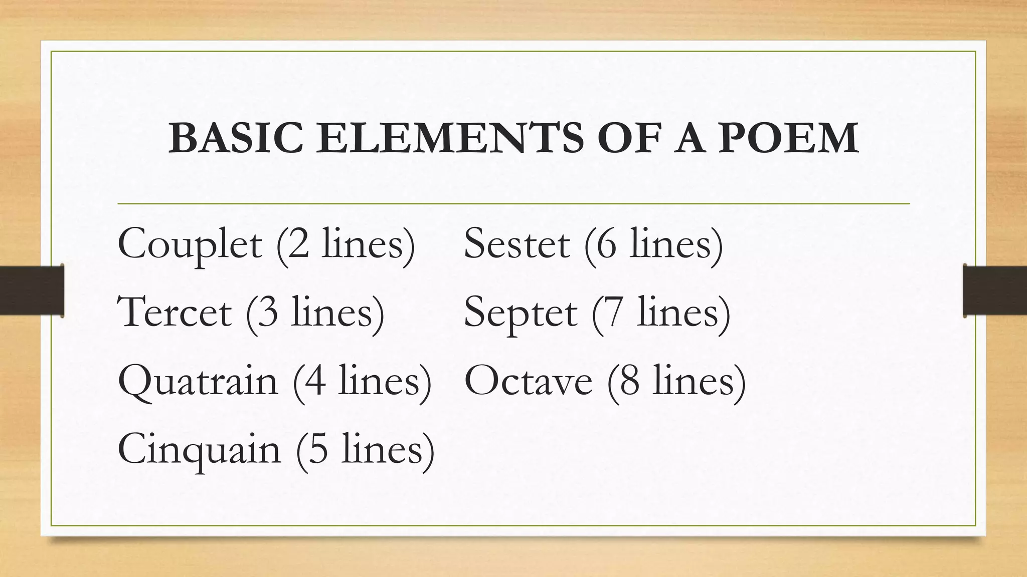 Grade 7 Lesson Basic elements of a poem | PPTX