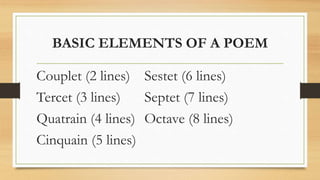Grade 7 Lesson Basic elements of a poem | PPTX