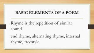 Grade 7 Lesson Basic elements of a poem | PPTX
