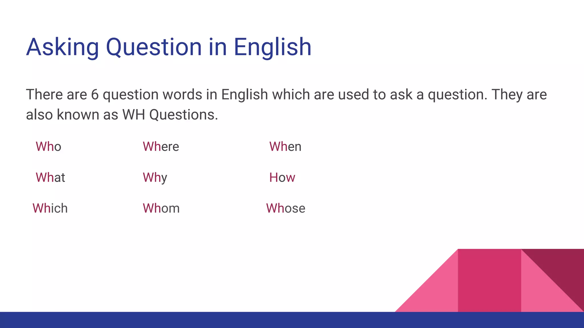 Basic English Beginner Session 2 - Questions in English - Ash Vyas | PPTX