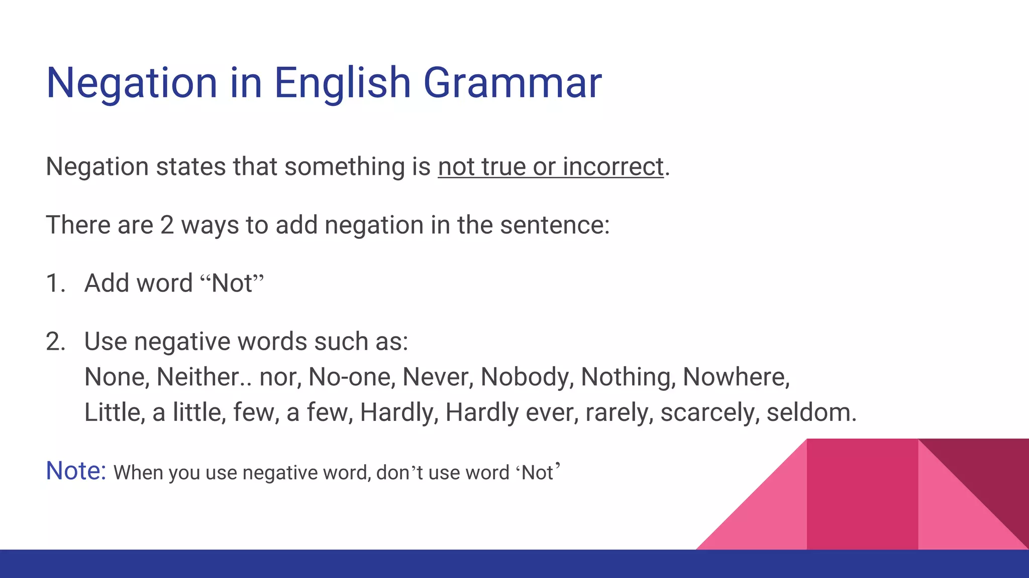 Basic English Beginner Session 3 - Negation in English - Ash Vyas | PPTX