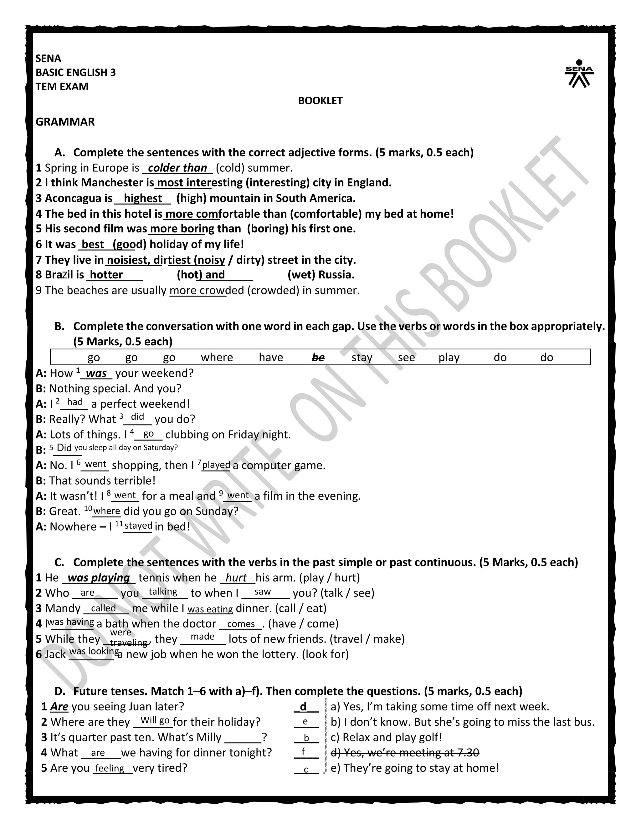 Basic english test term exam | PDF