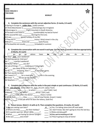 Basic english test term exam (1) | PDF