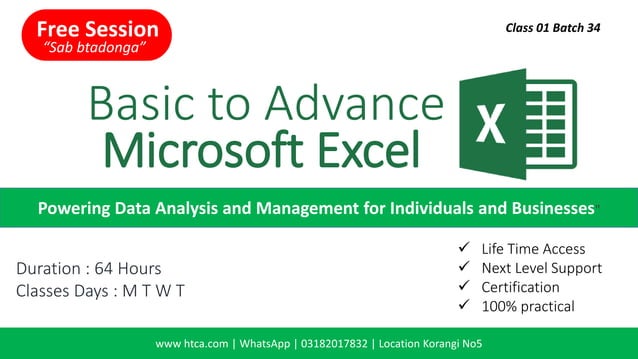 Basic Excel Course.pptx | Computer Software and Applications | Computing
