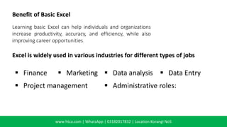 Basic Excel Course.pptx | Computer Software and Applications | Computing