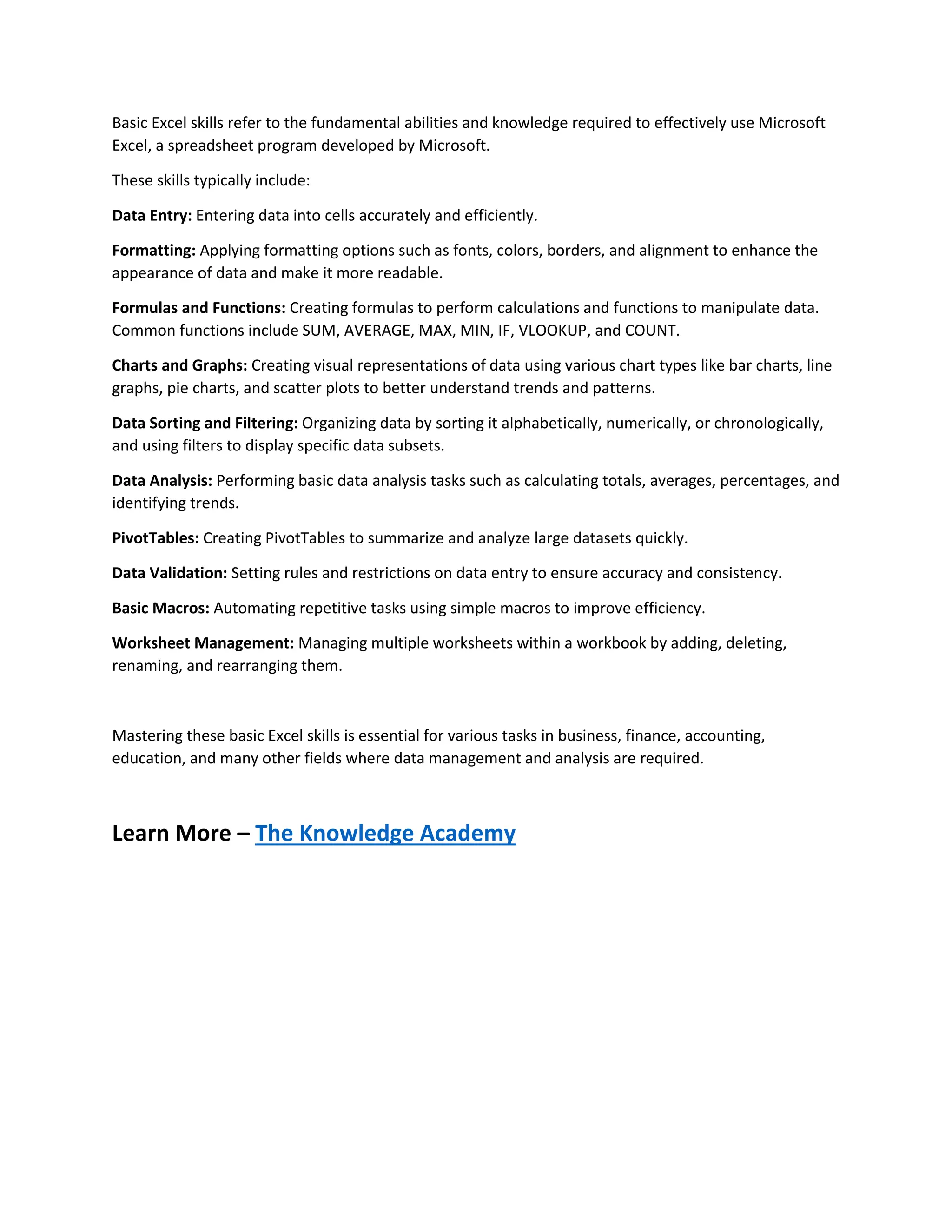 Basic Excel skills refer to the fundamental abilities and knowledge ...