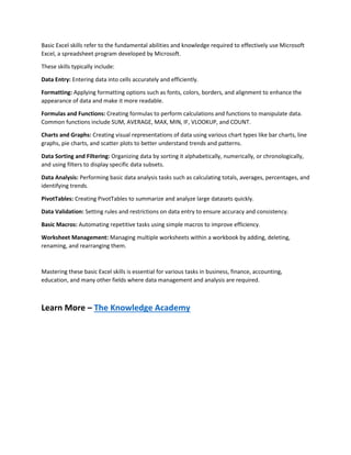 Basic Excel skills refer to the fundamental abilities and knowledge ...