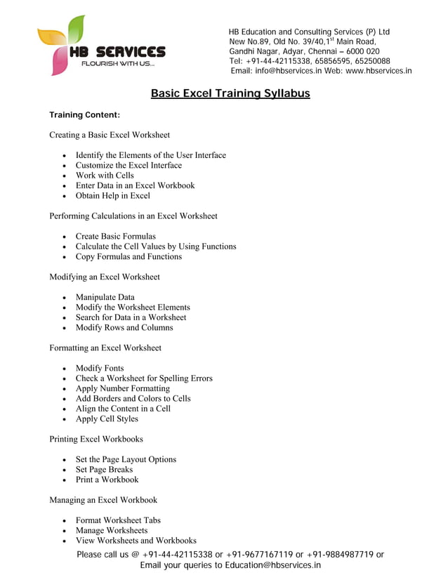 Basic excel training syllabus | PDF