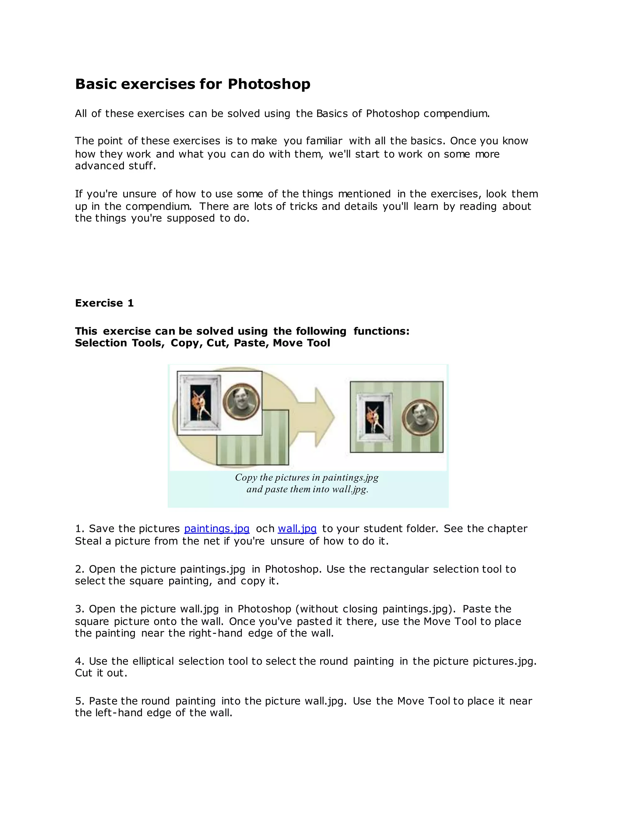 Basic exercises for photoshop | DOCX