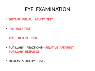 BASIC EYE EXAMINATIONS and nursing management | PPTX