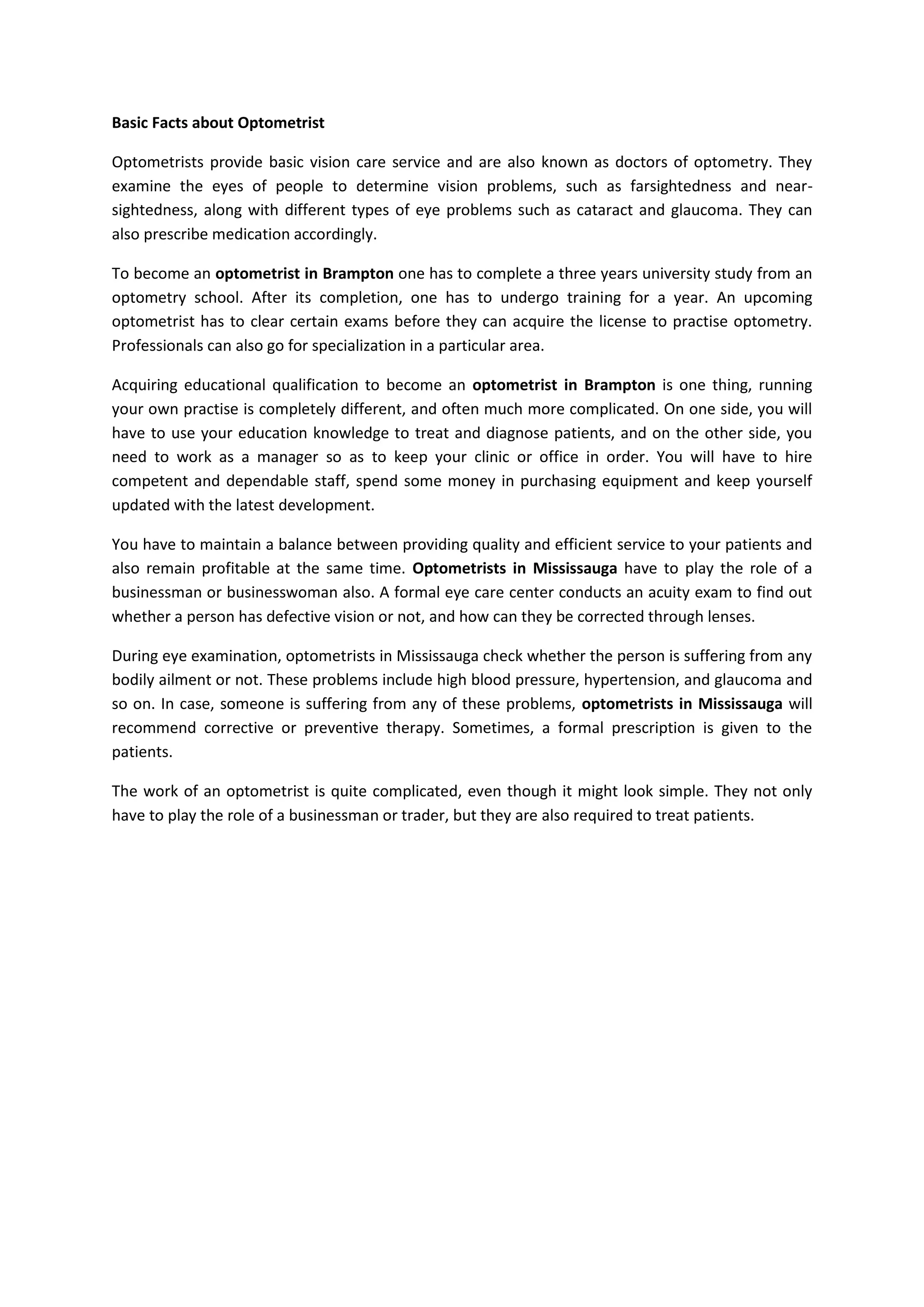 Basic facts about optometrist | PDF