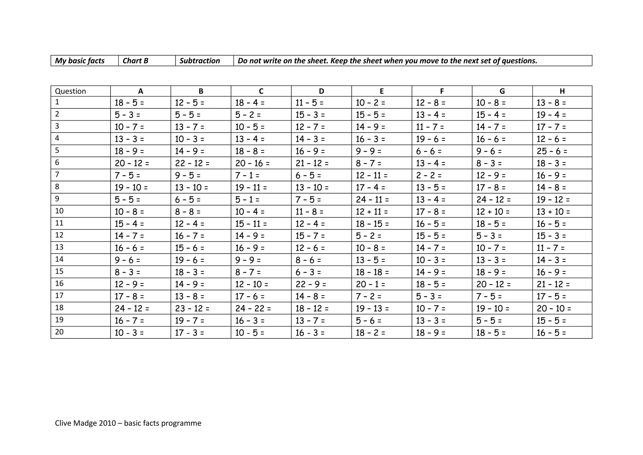 Basic Facts Instructions | PDF