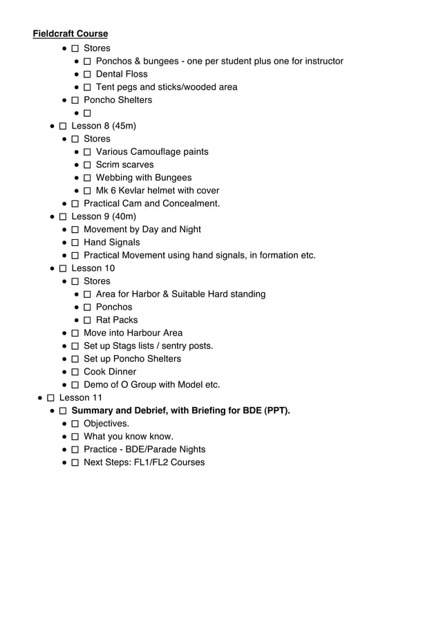 Basic Fieldcraft Course: Outline & lessons. | PDF