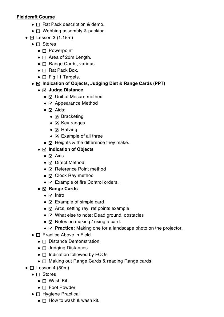 Basic Fieldcraft Course Outline Lessons Basic Fieldcraft Course Outline Lessons