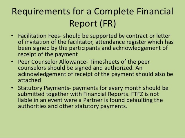 Basic financial reporting requirements for grants or partner organisa…