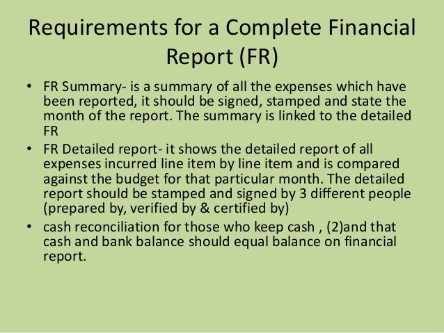 Basic financial reporting requirements for grants or partner organisa…