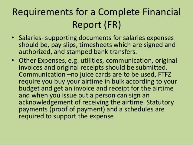 Basic financial reporting requirements for grants or partner organisa…
