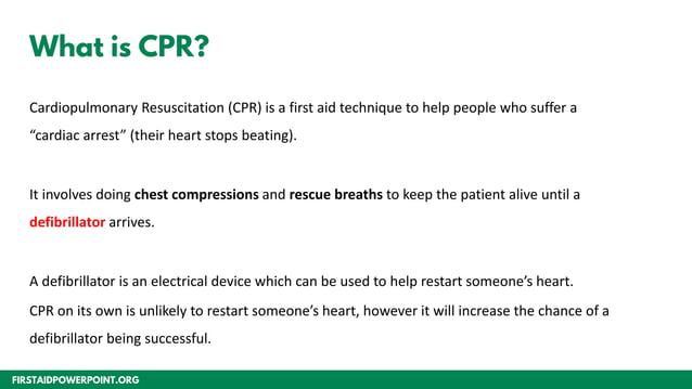 Basic First Aid - Cardiopulmonary Resuscitation (CPR) | PPTX