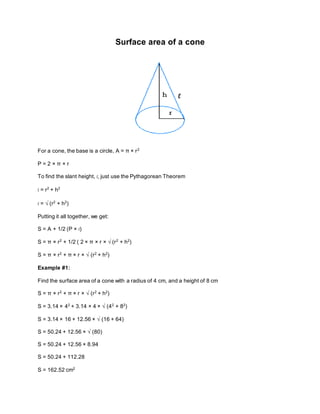 Basic formula for Shapes - Area and Volume and Surfae | DOCX