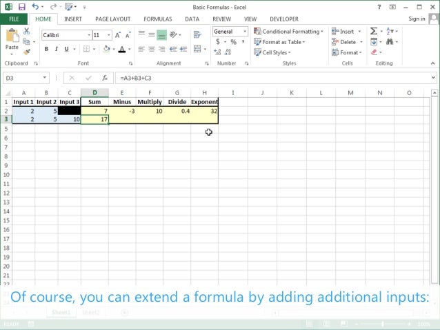 Basic Formulas - Excel 2013 Tutorial