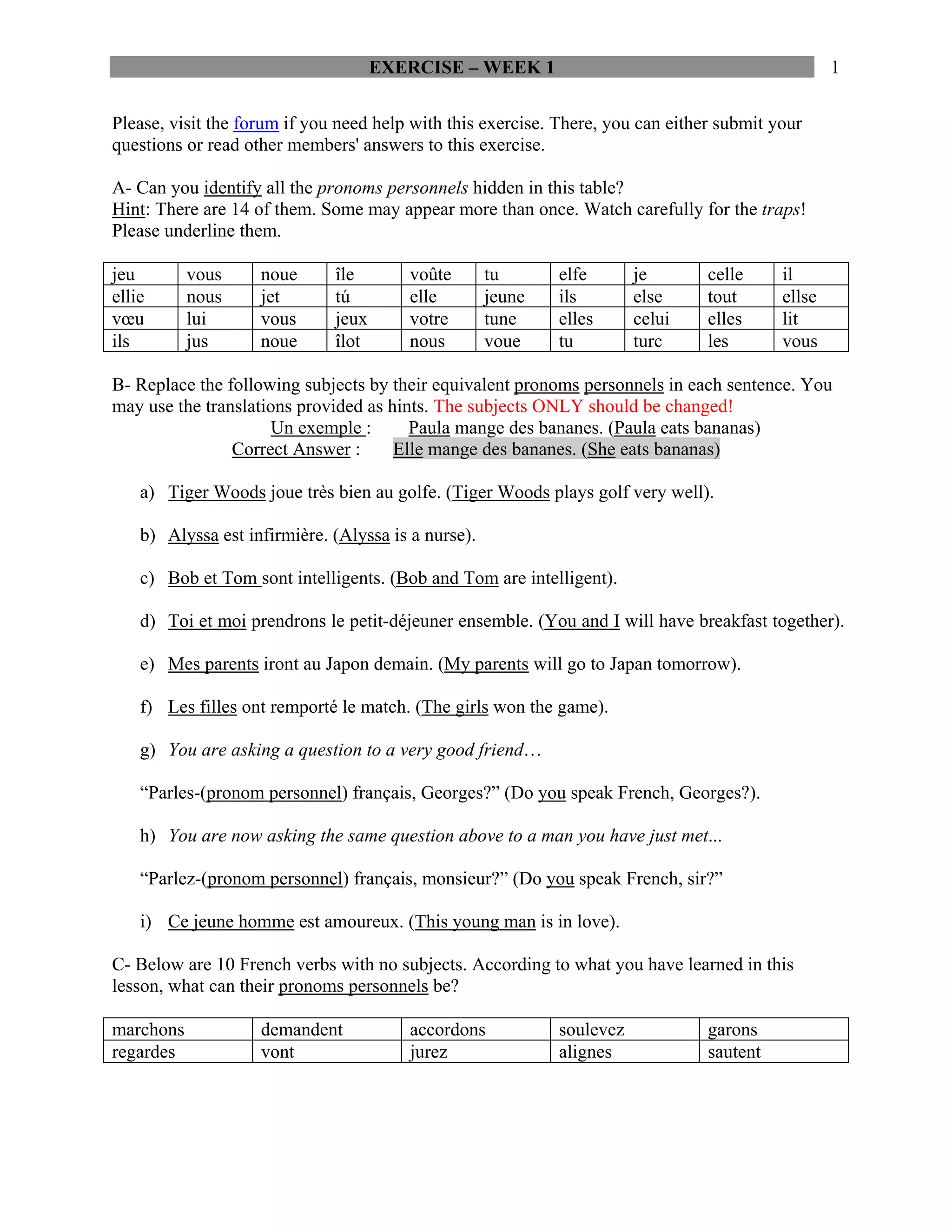 Basic French Exercises | PDF