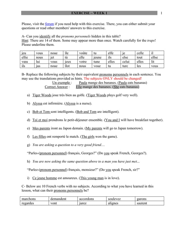 Basic French Exercises | PDF