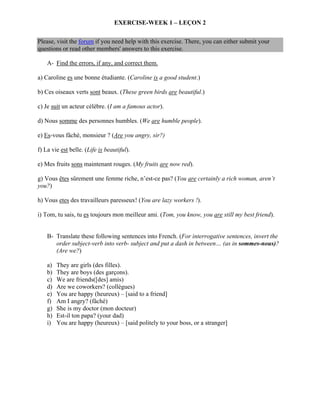 Basic French Exercises | PDF