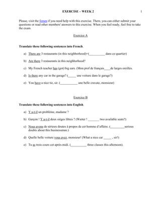 Basic French Exercises | PDF