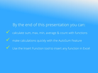 Basic Functions - Excel 2013 Tutorial | PDF