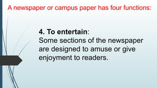 The BASIC FUNCTIONS OF NEWSPAPER.pptx explanations | PPTX