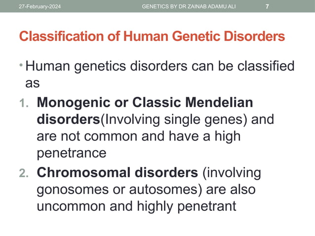 BASIC GENETICS, CLASSIFICATION OF GENETIC DISEASES AND SICKLE CELL ...