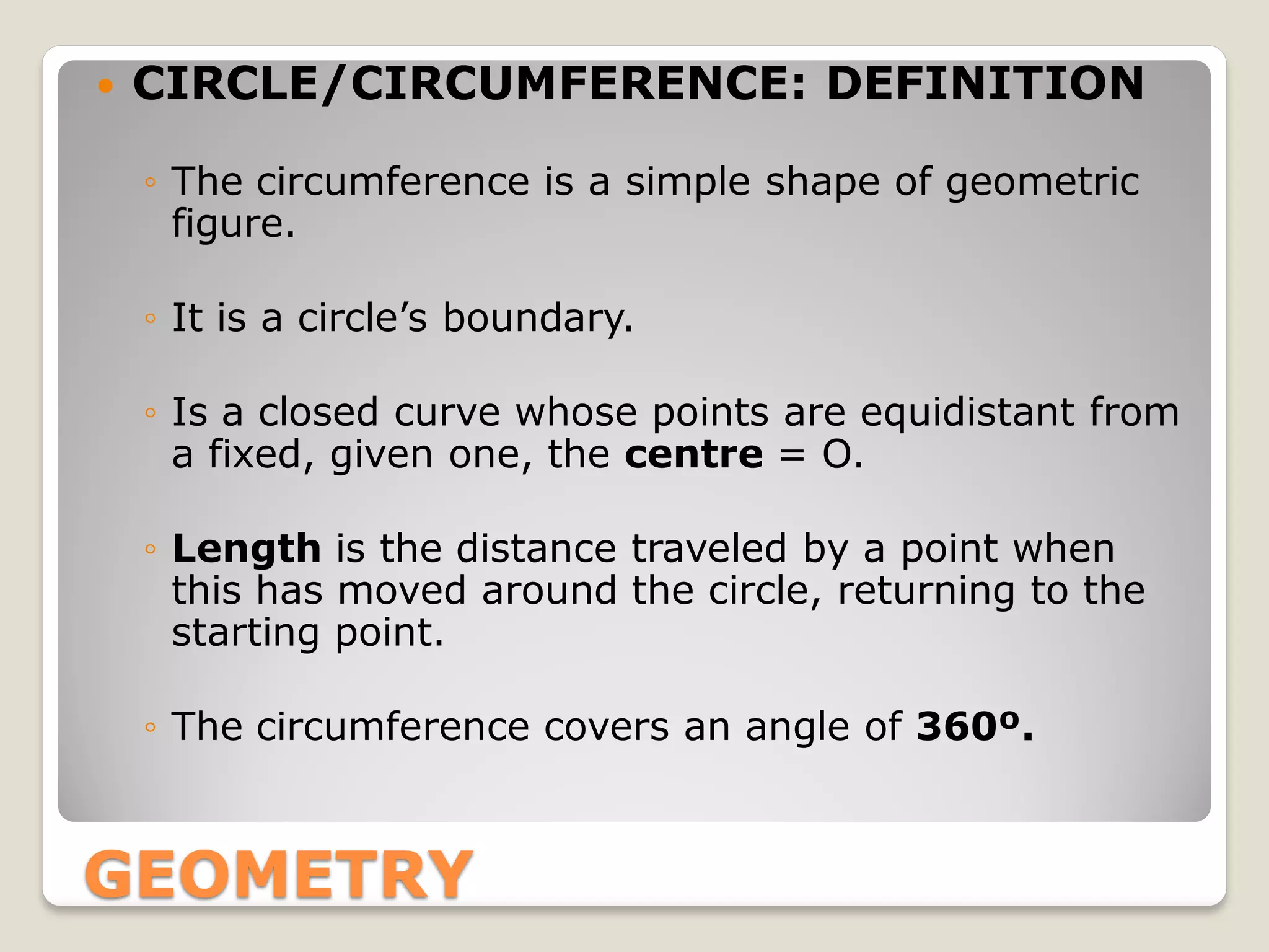 Basic geometric elements 1º circunference | PDF