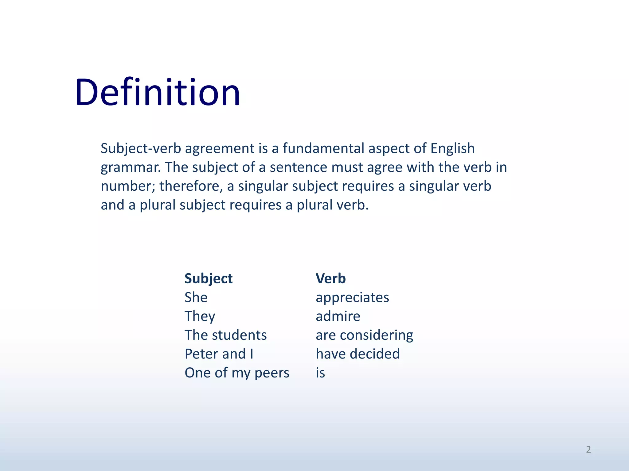 BASIC GRAMMAR: SUBJECT-VERB AGREEMENT | PPTX