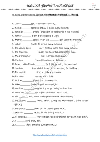 Basic grammar present simple (got 's' / no 's') | PDF