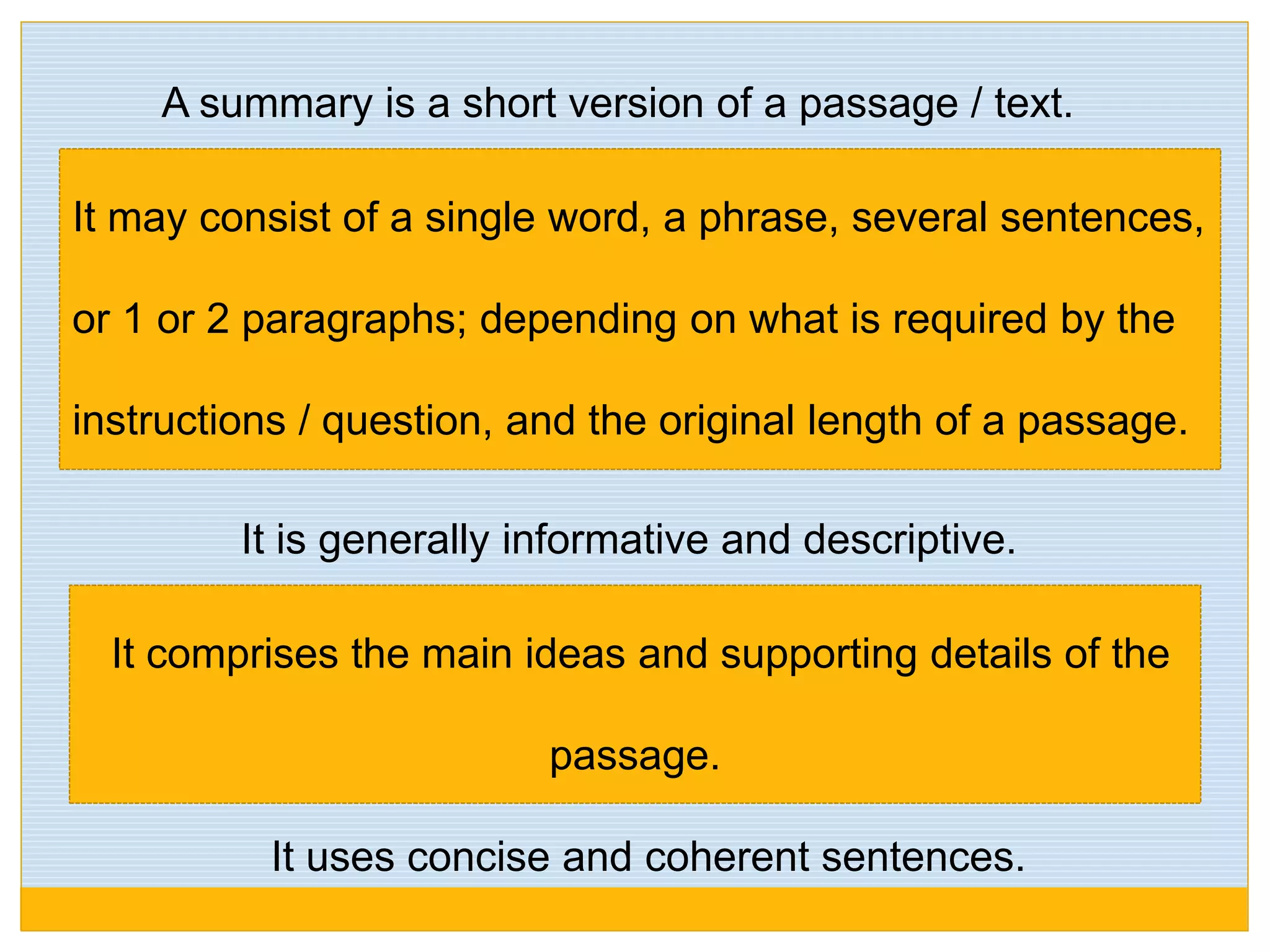 Basic guidelines for writing summaries | PPTX