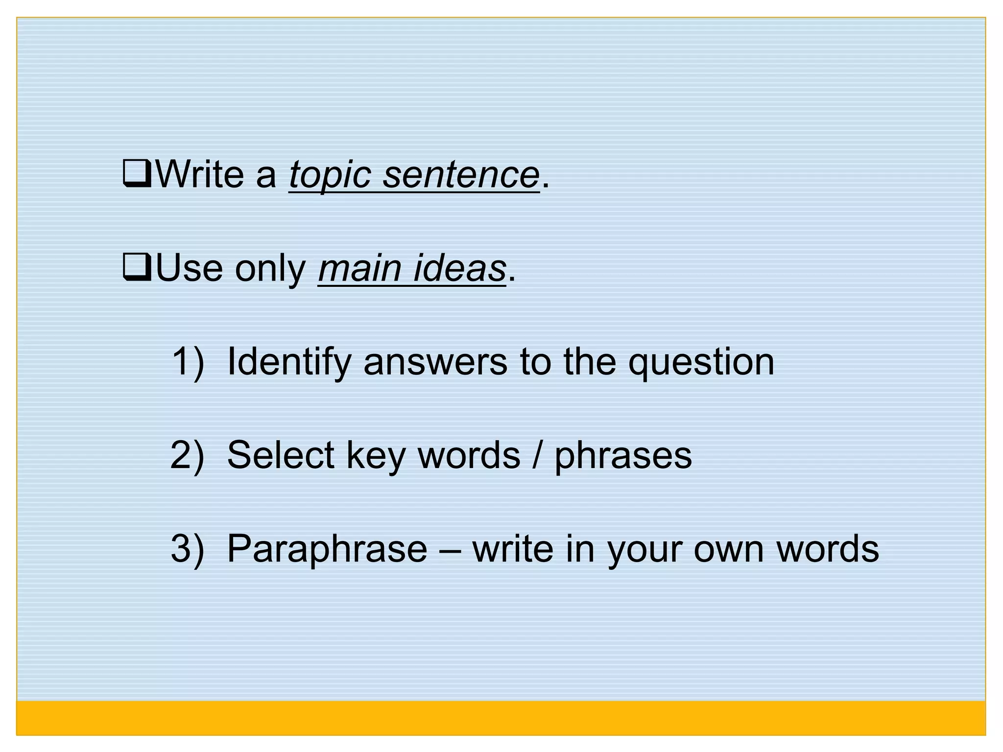 Basic guidelines for writing summaries | PPTX