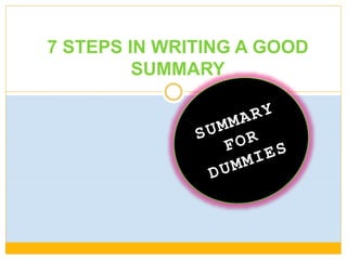 Basic guidelines for writing summaries | PPTX