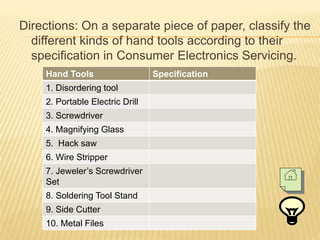 Basic hand tools (Electronics Technology) | PPTX